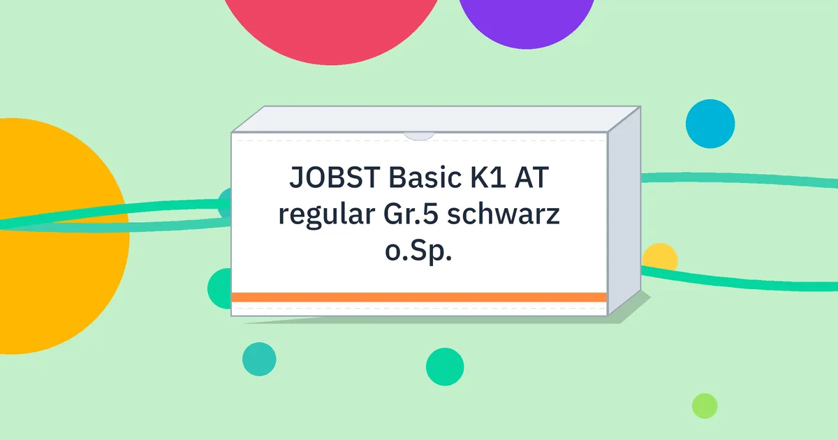 Symbolbild: Packung mit der Aufschrift JOBST Basic K1 AT regular Gr.5 schwarz o.Sp. (PZN 15310427) – Verfügbarkeit und Bezug in Apotheken in Frankfurt am Main