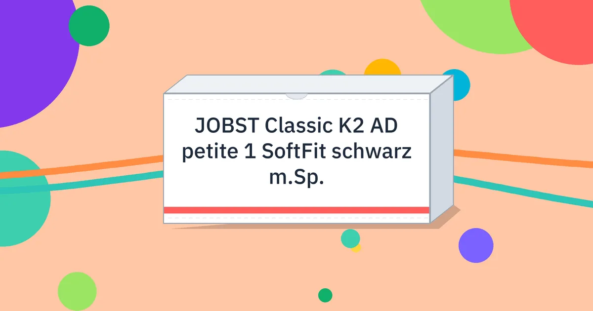 Symbolbild: Packung mit der Aufschrift JOBST Classic K2 AD petite 1 SoftFit schwarz m.Sp. (PZN 14222833) – Verfügbarkeit und Bezug in Apotheken in Frankfurt am Main