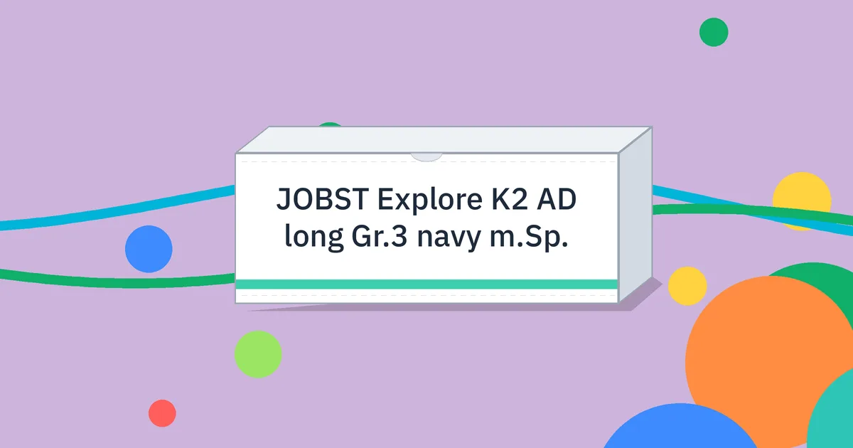Symbolbild: Packung mit der Aufschrift JOBST Explore K2 AD long Gr.3 navy m.Sp. (PZN 11021927) – Verfügbarkeit und Bezug in Apotheken in Frankfurt am Main