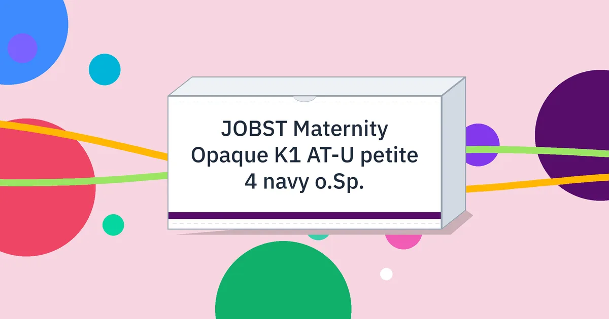 Symbolbild: Packung mit der Aufschrift JOBST Maternity Opaque K1 AT-U petite 4 navy o.Sp. (PZN 15860062) – Verfügbarkeit und Bezug in Apotheken in Frankfurt am Main