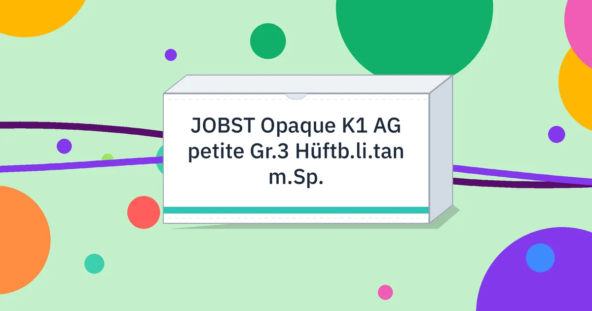 Symbolbild: Packung mit der Aufschrift JOBST Opaque K1 AG petite Gr.3 Hüftb.li.tan m.Sp. (PZN 16273734) – Verfügbarkeit und Bezug in Apotheken in Frankfurt am Main