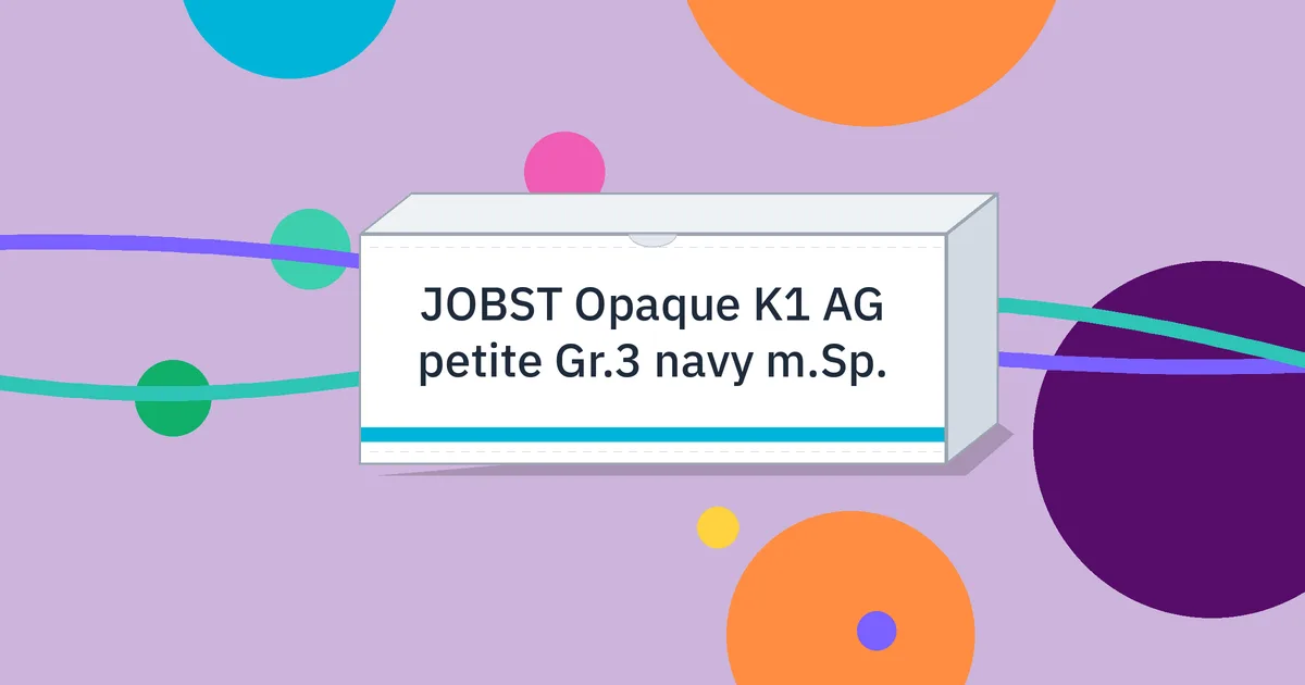 Symbolbild: Packung mit der Aufschrift JOBST Opaque K1 AG petite Gr.3 navy m.Sp. (PZN 13084180) – Verfügbarkeit und Bezug in Apotheken in Frankfurt am Main
