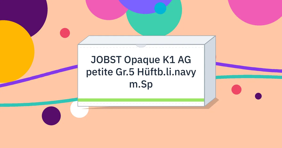 Symbolbild: Packung mit der Aufschrift JOBST Opaque K1 AG petite Gr.5 Hüftb.li.navy m.Sp (PZN 13097610) – Verfügbarkeit und Bezug in Apotheken in Frankfurt am Main