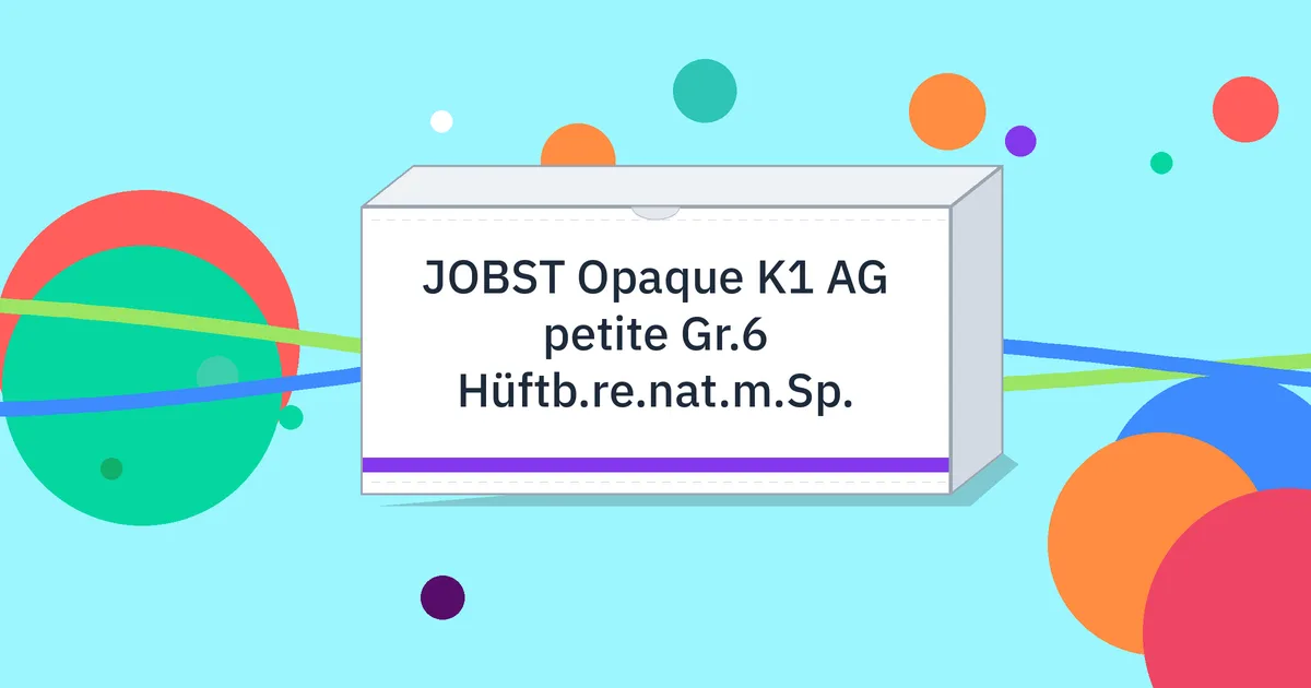 Symbolbild: Packung mit der Aufschrift JOBST Opaque K1 AG petite Gr.6 Hüftb.re.nat.m.Sp. (PZN 13099187) – Verfügbarkeit und Bezug in Apotheken in Frankfurt am Main