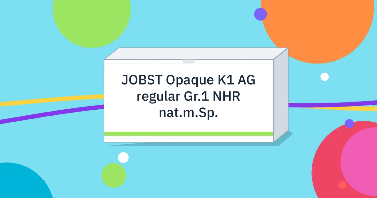 Symbolbild: Packung mit der Aufschrift JOBST Opaque K1 AG regular Gr.1 NHR nat.m.Sp. (PZN 13091524) – Verfügbarkeit und Bezug in Apotheken in Frankfurt am Main