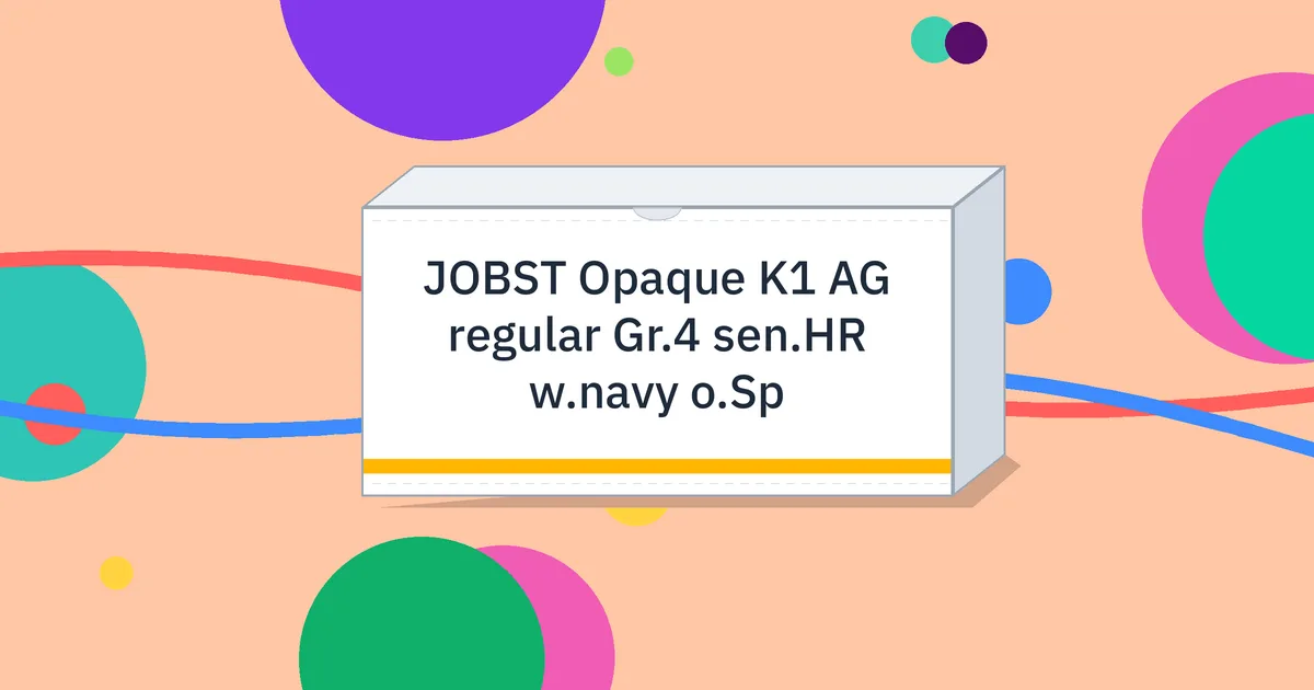 Symbolbild: Packung mit der Aufschrift JOBST Opaque K1 AG regular Gr.4 sen.HR w.navy o.Sp (PZN 13096384) – Verfügbarkeit und Bezug in Apotheken in Frankfurt am Main