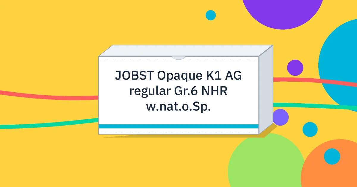 Symbolbild: Packung mit der Aufschrift JOBST Opaque K1 AG regular Gr.6 NHR w.nat.o.Sp. (PZN 13095692) – Verfügbarkeit und Bezug in Apotheken in Frankfurt am Main