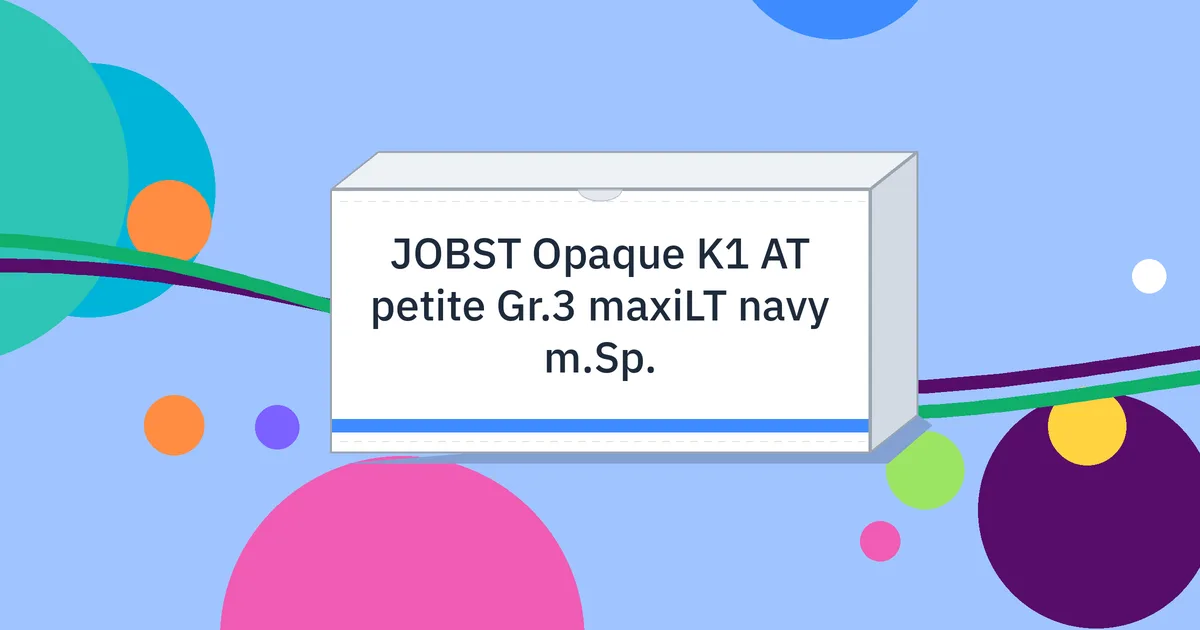 Symbolbild: Packung mit der Aufschrift JOBST Opaque K1 AT petite Gr.3 maxiLT navy m.Sp. (PZN 13102765) – Verfügbarkeit und Bezug in Apotheken in Frankfurt am Main