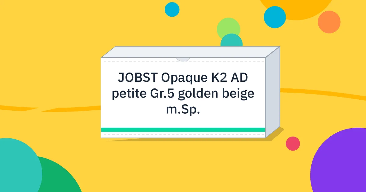 Symbolbild: Packung mit der Aufschrift JOBST Opaque K2 AD petite Gr.5 golden beige m.Sp. (PZN 16278588) – Verfügbarkeit und Bezug in Apotheken in Frankfurt am Main