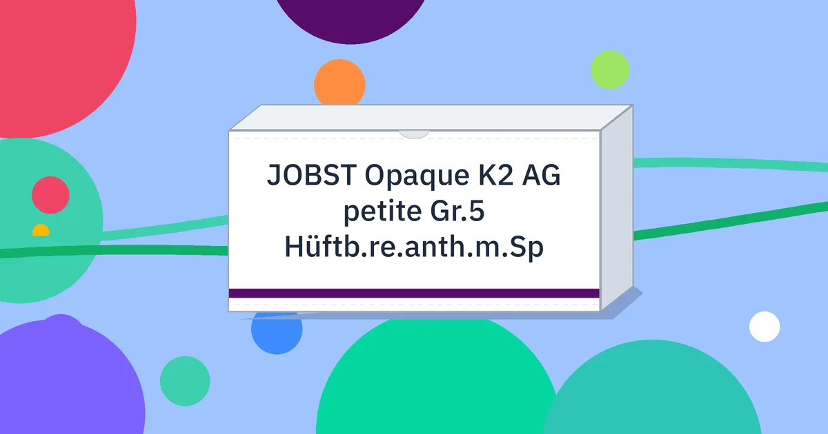 Symbolbild: Packung mit der Aufschrift JOBST Opaque K2 AG petite Gr.5 Hüftb.re.anth.m.Sp (PZN 16288894) – Verfügbarkeit und Bezug in Apotheken in Frankfurt am Main