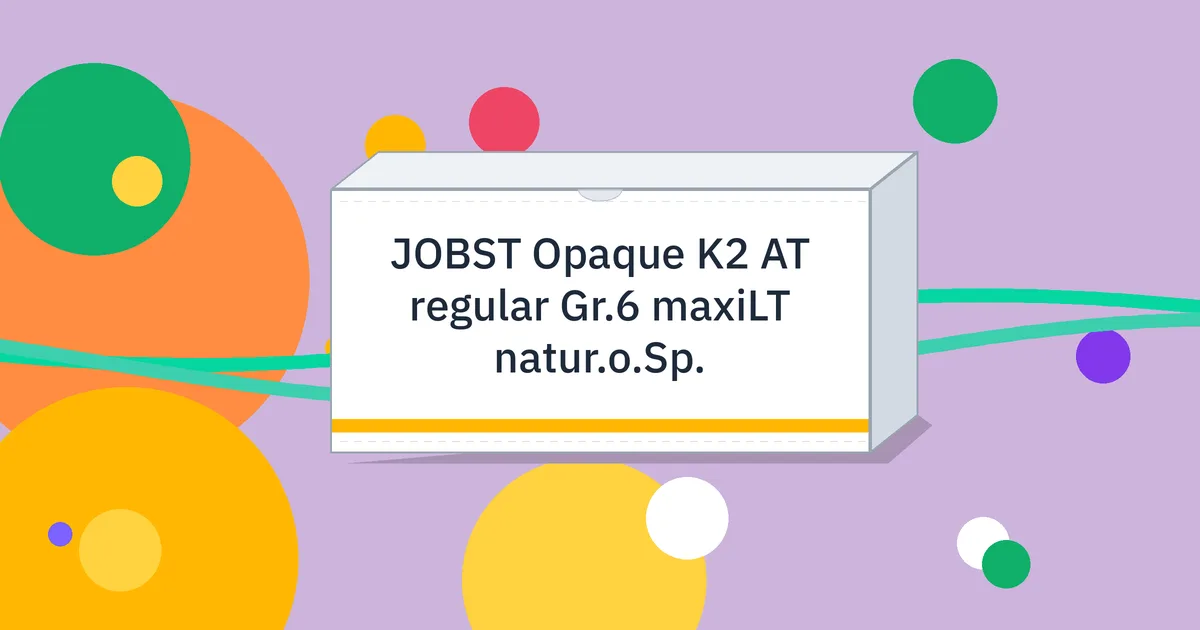 Symbolbild: Packung mit der Aufschrift JOBST Opaque K2 AT regular Gr.6 maxiLT natur.o.Sp. (PZN 13122118) – Verfügbarkeit und Bezug in Apotheken in Frankfurt am Main
