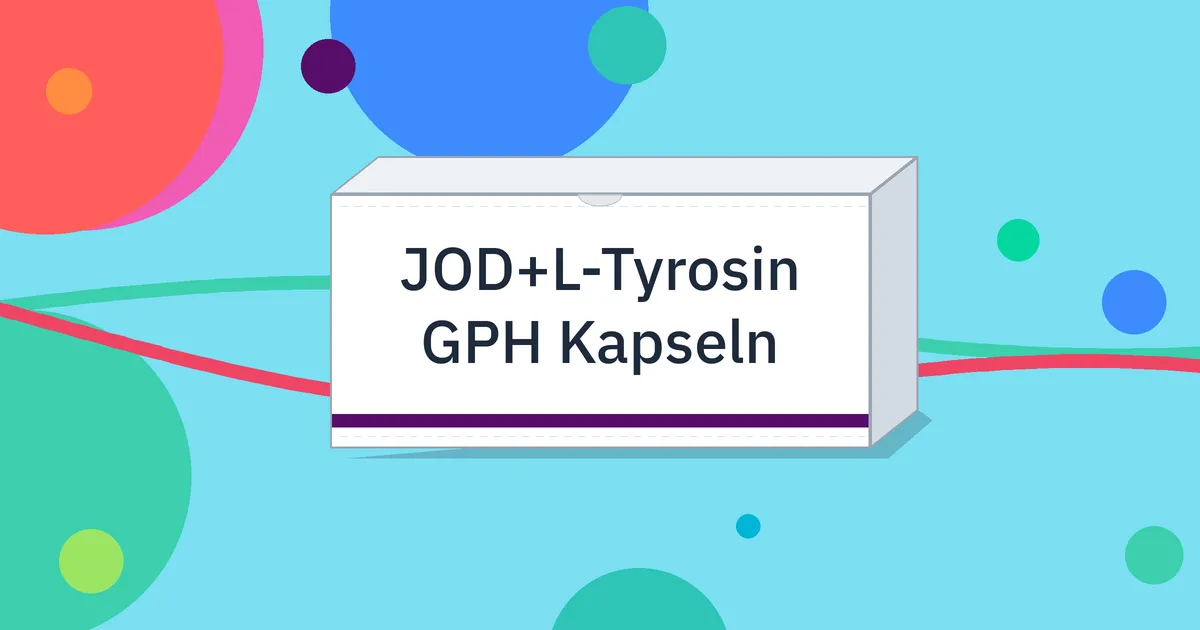 Symbolbild: Packung mit der Aufschrift JOD+L-Tyrosin GPH Kapseln (PZN 07350536) – Verfügbarkeit und Bezug in Apotheken in Frankfurt am Main