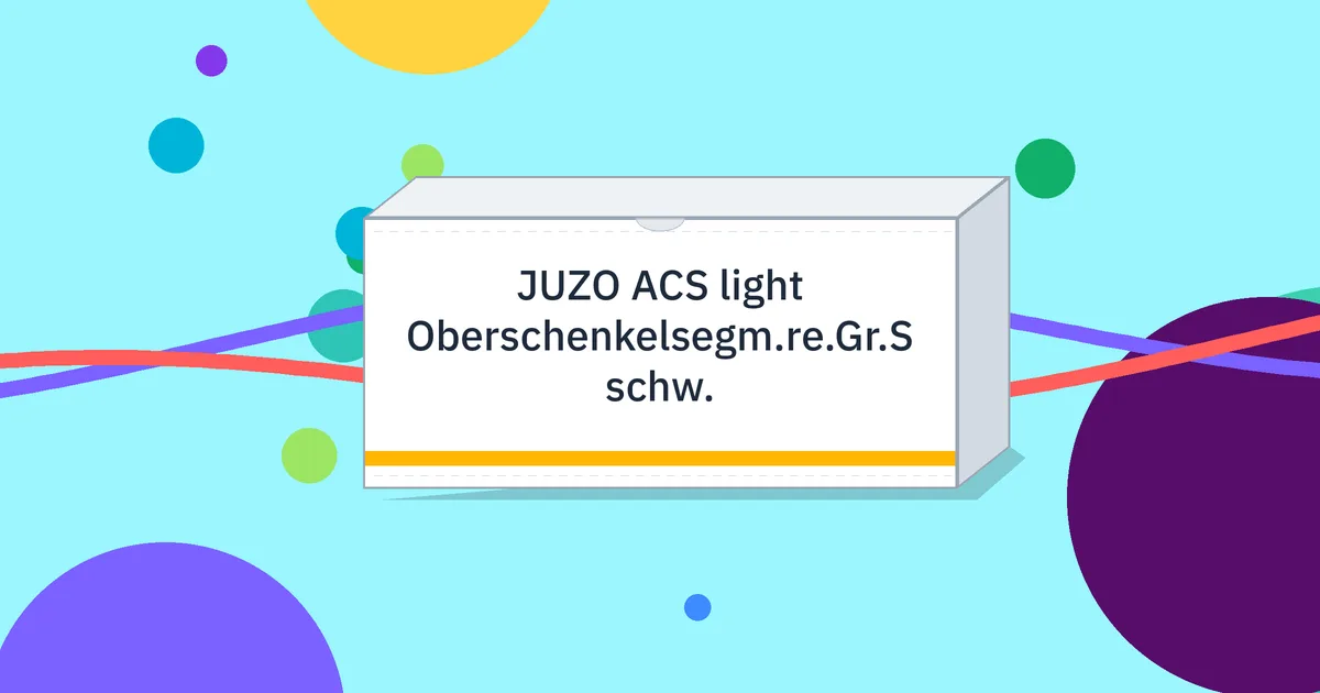 Symbolbild: Packung mit der Aufschrift JUZO ACS light Oberschenkelsegm.re.Gr.S schw. (PZN 13575676) – Verfügbarkeit und Bezug in Apotheken in Frankfurt am Main