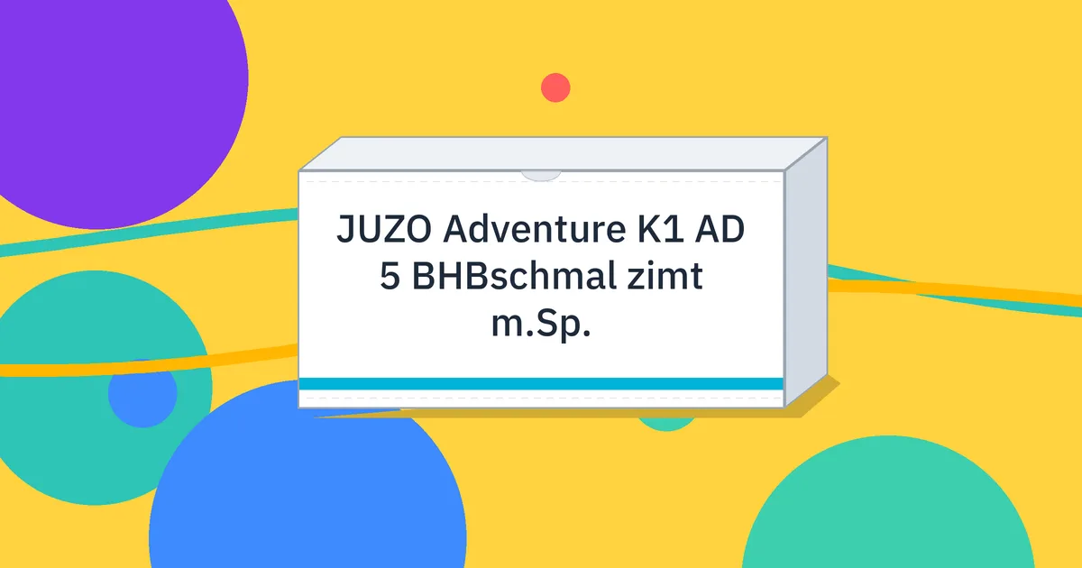 Symbolbild: Packung mit der Aufschrift JUZO Adventure K1 AD 5 BHBschmal zimt m.Sp. (PZN 16491827) – Verfügbarkeit und Bezug in Apotheken in Frankfurt am Main