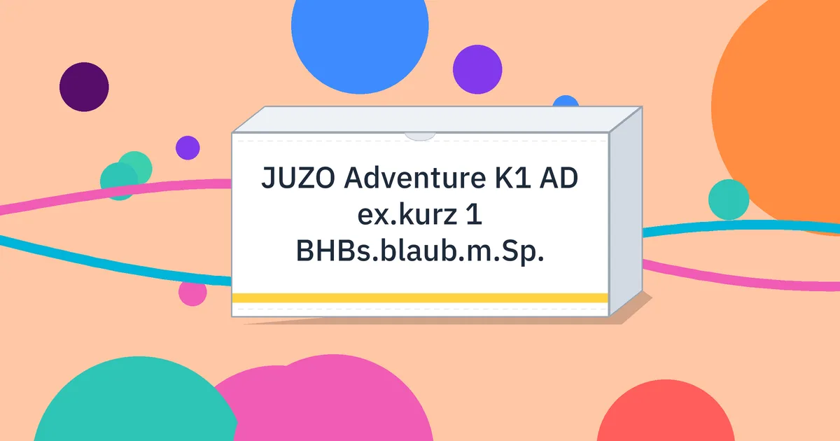 Symbolbild: Packung mit der Aufschrift JUZO Adventure K1 AD ex.kurz 1 BHBs.blaub.m.Sp. (PZN 16345563) – Verfügbarkeit und Bezug in Apotheken in Frankfurt am Main
