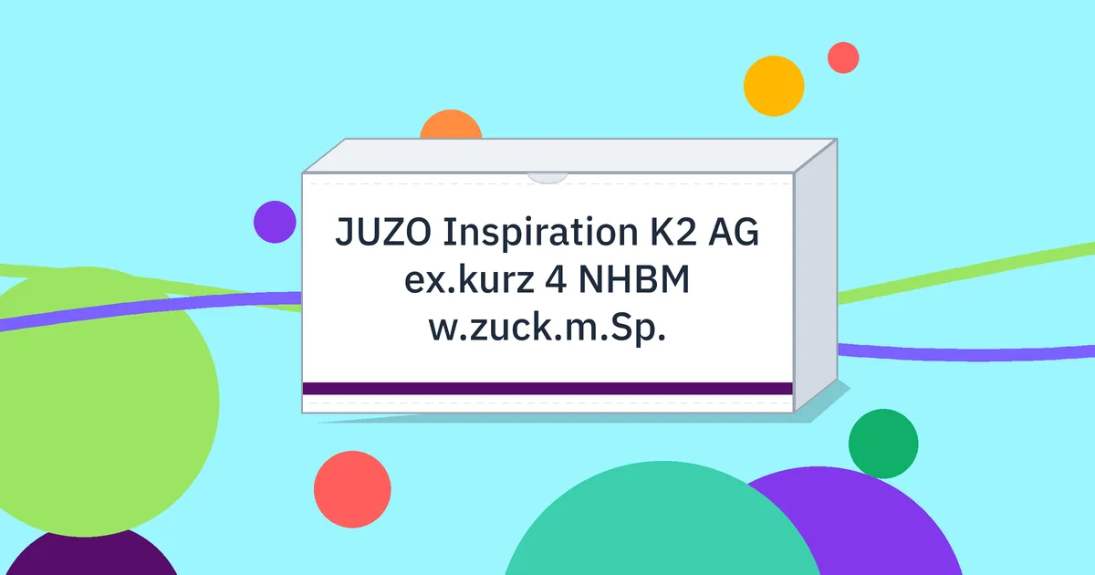 Symbolbild: Packung mit der Aufschrift JUZO Inspiration K2 AG ex.kurz 4 NHBM w.zuck.m.Sp. (PZN 14964262) – Verfügbarkeit und Bezug in Apotheken in Frankfurt am Main