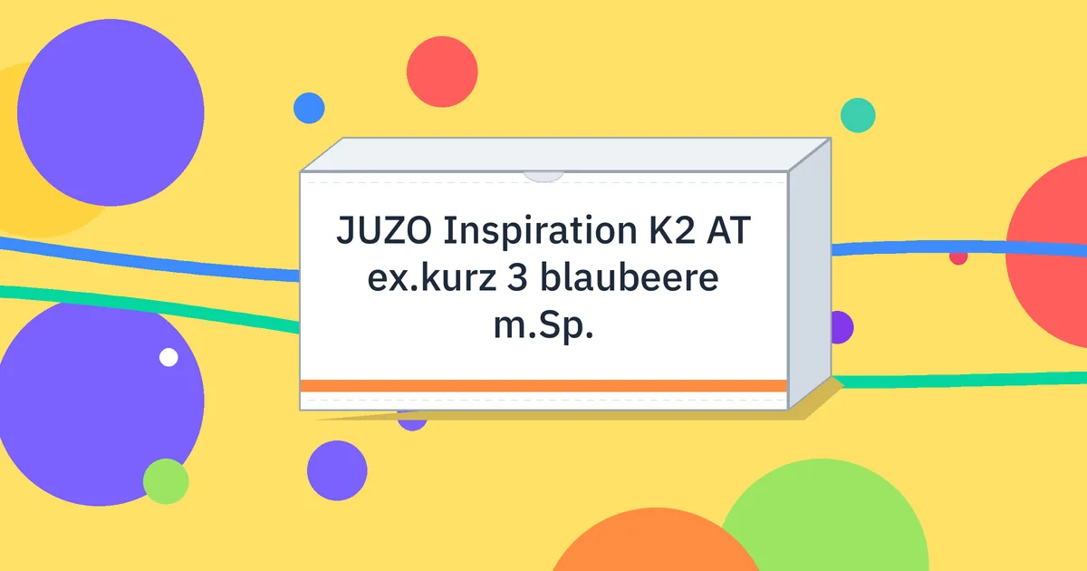Symbolbild: Packung mit der Aufschrift JUZO Inspiration K2 AT ex.kurz 3 blaubeere m.Sp. (PZN 14952833) – Verfügbarkeit und Bezug in Apotheken in Frankfurt am Main