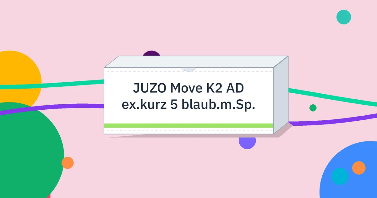 Symbolbild: Packung mit der Aufschrift JUZO Move K2 AD ex.kurz 5 blaub.m.Sp. (PZN 18541529) – Verfügbarkeit und Bezug in Apotheken in Frankfurt am Main