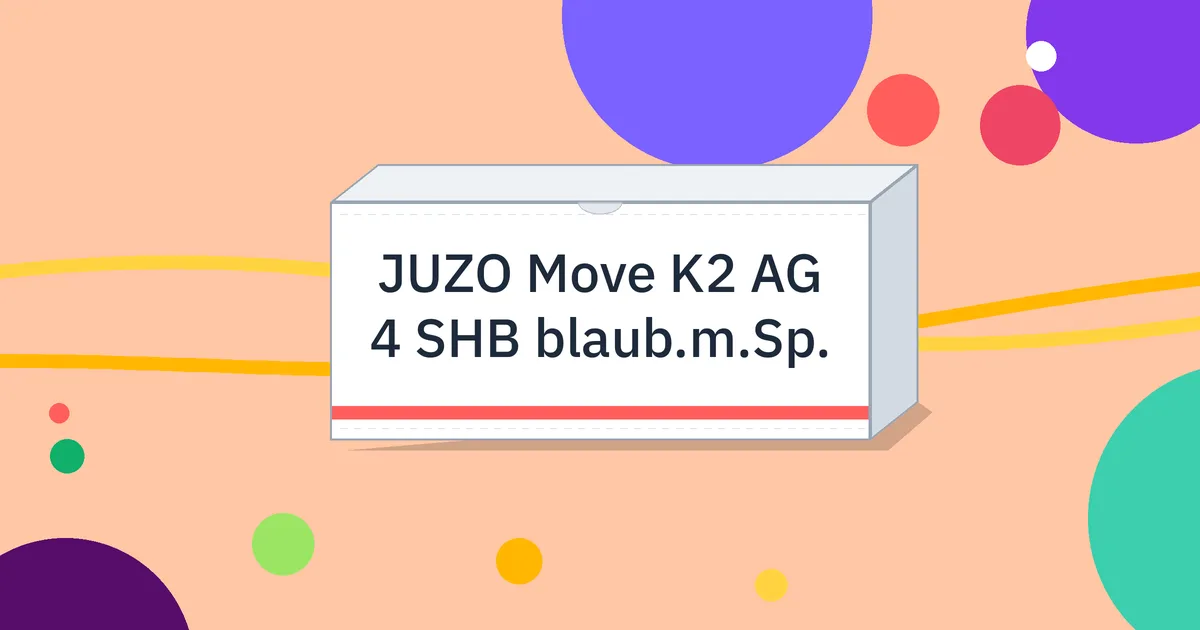 Symbolbild: Packung mit der Aufschrift JUZO Move K2 AG 4 SHB blaub.m.Sp. (PZN 18555566) – Verfügbarkeit und Bezug in Apotheken in Frankfurt am Main