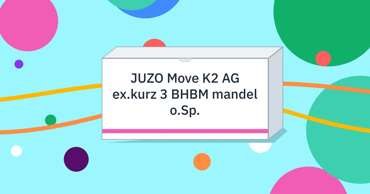Symbolbild: Packung mit der Aufschrift JUZO Move K2 AG ex.kurz 3 BHBM mandel o.Sp. (PZN 16648370) – Verfügbarkeit und Bezug in Apotheken in Frankfurt am Main