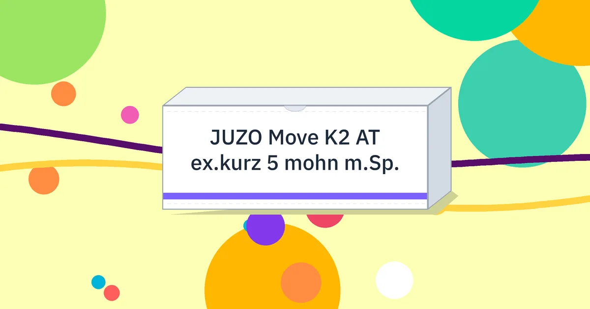 Symbolbild: Packung mit der Aufschrift JUZO Move K2 AT ex.kurz 5 mohn m.Sp. (PZN 20670990) – Verfügbarkeit und Bezug in Apotheken in Frankfurt am Main