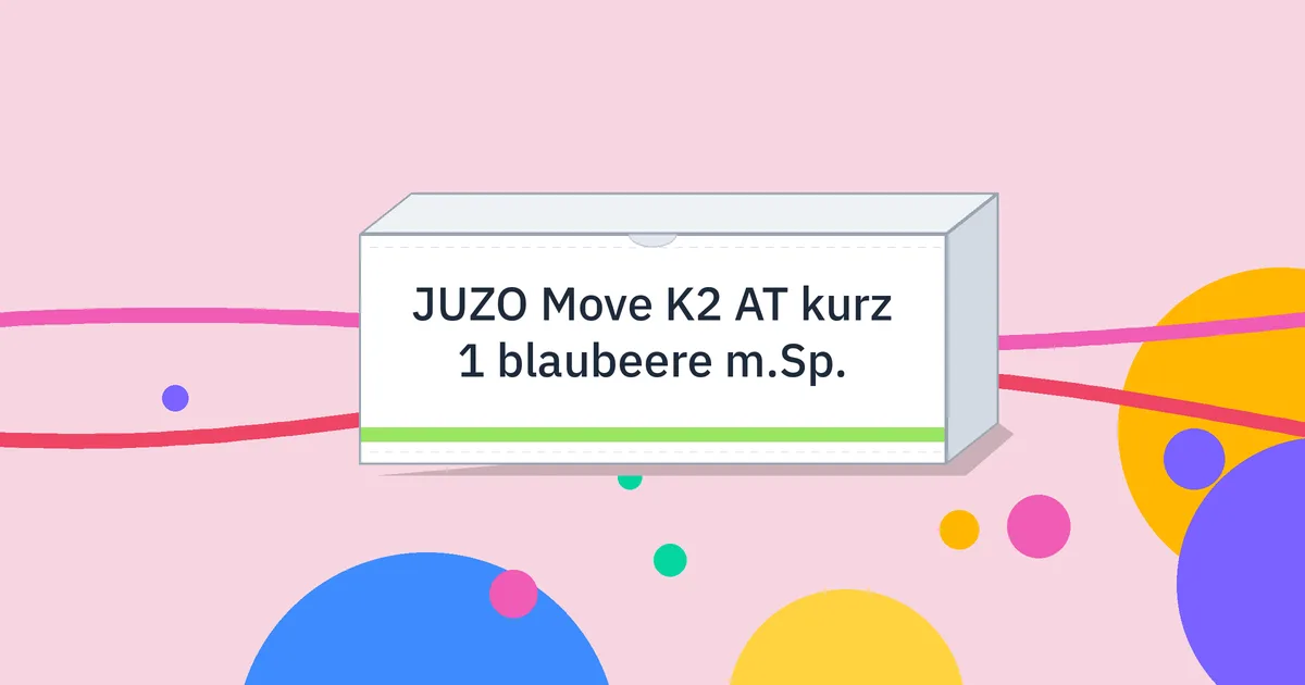 Symbolbild: Packung mit der Aufschrift JUZO Move K2 AT kurz 1 blaubeere m.Sp. (PZN 20673876) – Verfügbarkeit und Bezug in Apotheken in Frankfurt am Main