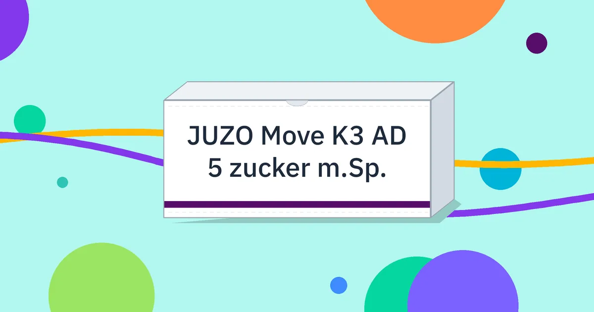 Symbolbild: Packung mit der Aufschrift JUZO Move K3 AD 5 zucker m.Sp. (PZN 18566564) – Verfügbarkeit und Bezug in Apotheken in Frankfurt am Main
