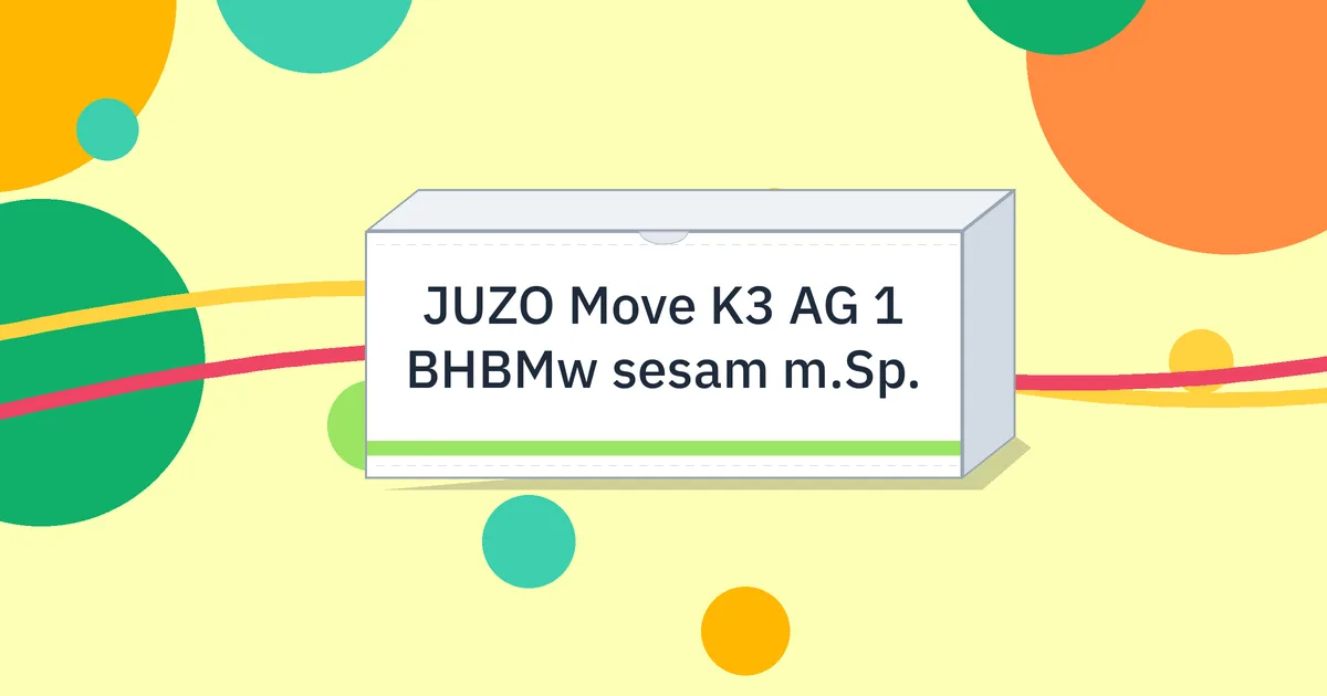 Symbolbild: Packung mit der Aufschrift JUZO Move K3 AG 1 BHBMw sesam m.Sp. (PZN 18576338) – Verfügbarkeit und Bezug in Apotheken in Frankfurt am Main