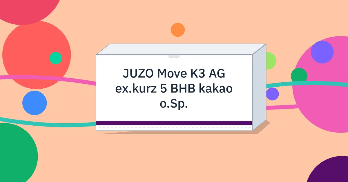 Symbolbild: Packung mit der Aufschrift JUZO Move K3 AG ex.kurz 5 BHB kakao o.Sp. (PZN 18597518) – Verfügbarkeit und Bezug in Apotheken in Frankfurt am Main