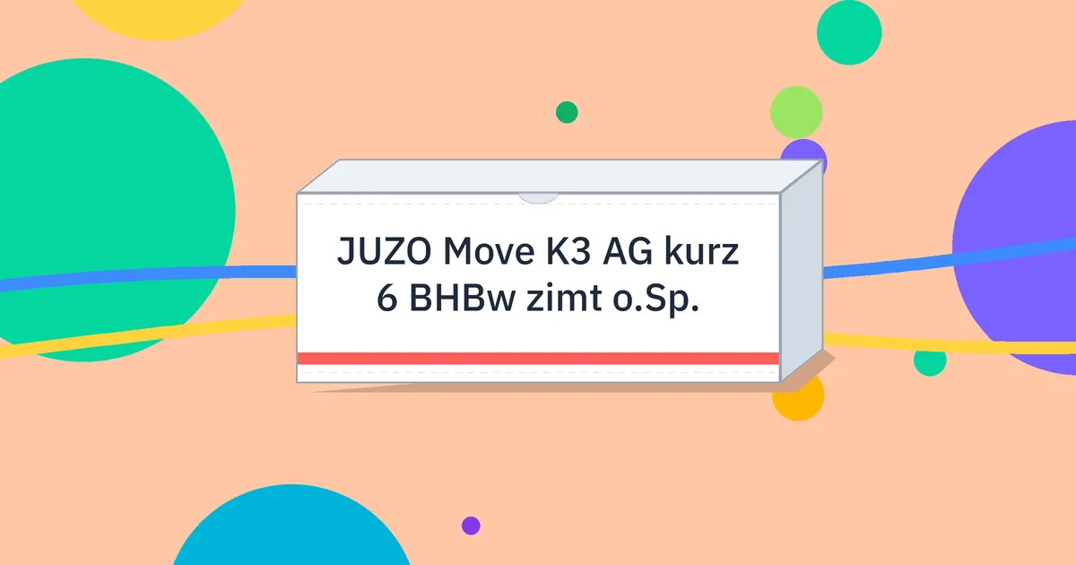 Symbolbild: Packung mit der Aufschrift JUZO Move K3 AG kurz 6 BHBw zimt o.Sp. (PZN 18581807) – Verfügbarkeit und Bezug in Apotheken in Frankfurt am Main