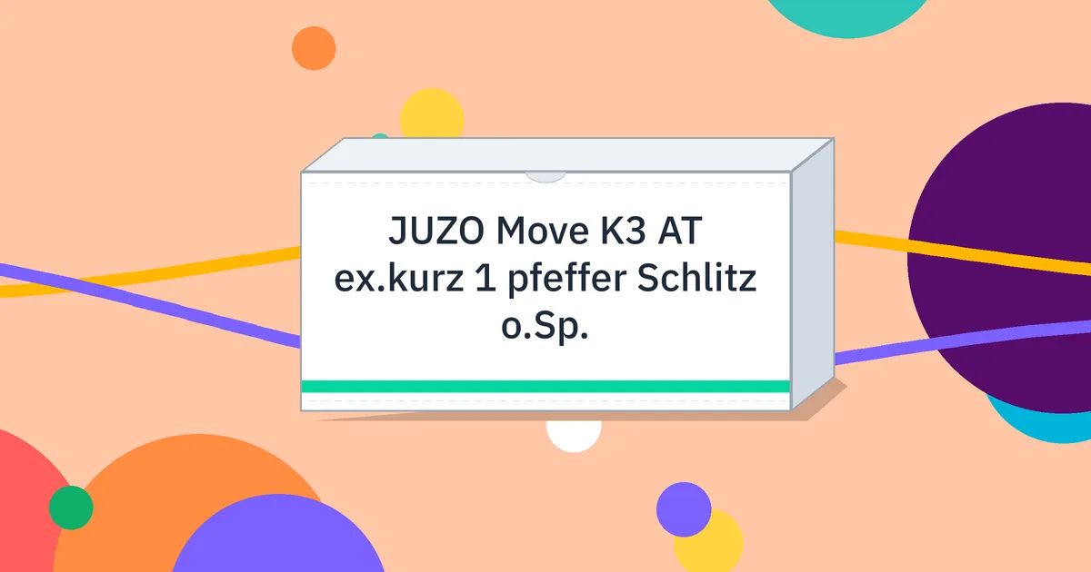 Symbolbild: Packung mit der Aufschrift JUZO Move K3 AT ex.kurz 1 pfeffer Schlitz o.Sp. (PZN 20682421) – Verfügbarkeit und Bezug in Apotheken in Frankfurt am Main