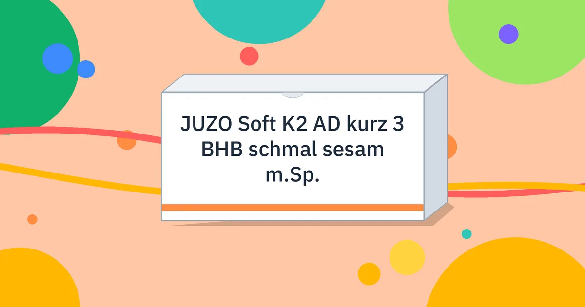 Symbolbild: Packung mit der Aufschrift JUZO Soft K2 AD kurz 3 BHB schmal sesam m.Sp. (PZN 15465673) – Verfügbarkeit und Bezug in Apotheken in Frankfurt am Main