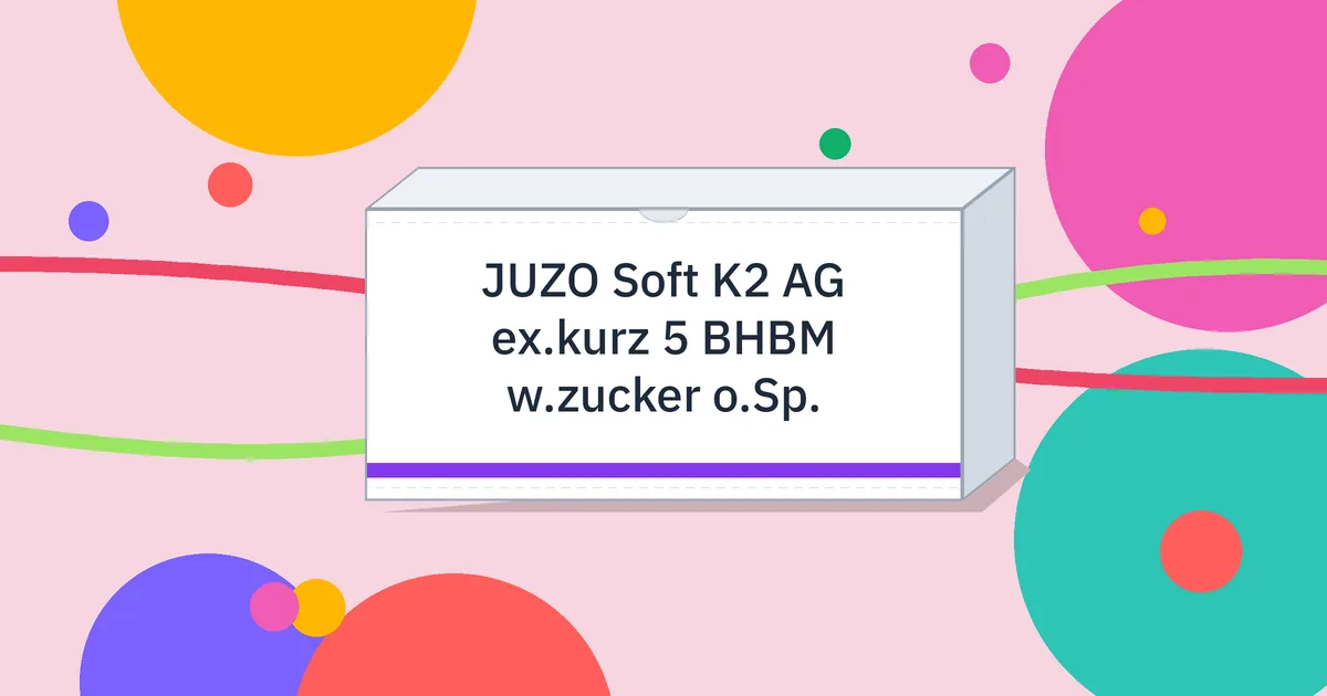 Symbolbild: Packung mit der Aufschrift JUZO Soft K2 AG ex.kurz 5 BHBM w.zucker o.Sp. (PZN 14869894) – Verfügbarkeit und Bezug in Apotheken in Frankfurt am Main