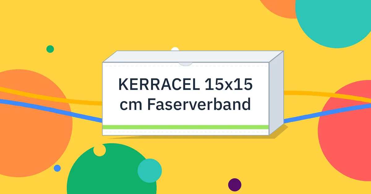 Symbolbild: Packung mit der Aufschrift KERRACEL 15x15 cm Faserverband (PZN 17515889) – Verfügbarkeit und Bezug in Apotheken in Frankfurt am Main