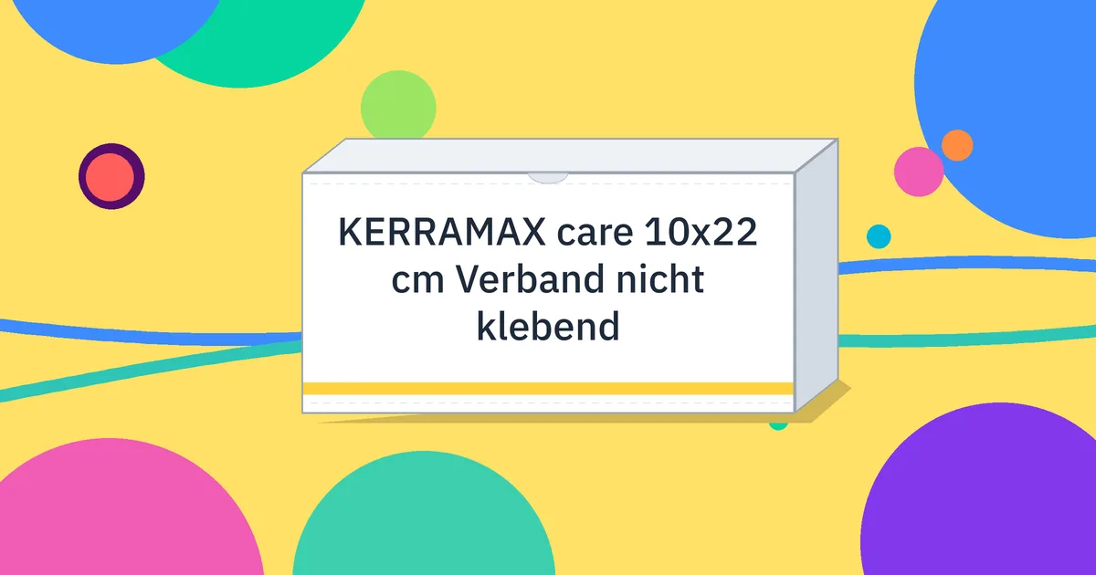 Symbolbild: Packung mit der Aufschrift KERRAMAX care 10x22 cm Verband nicht klebend (PZN 20176379) – Verfügbarkeit und Bezug in Apotheken in Frankfurt am Main