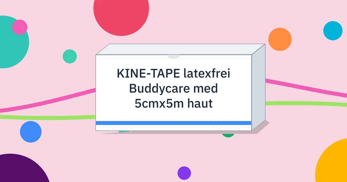 Symbolbild: Packung mit der Aufschrift KINE-TAPE latexfrei Buddycare med 5cmx5m haut (PZN 19169799) – Verfügbarkeit und Bezug in Apotheken in Frankfurt am Main