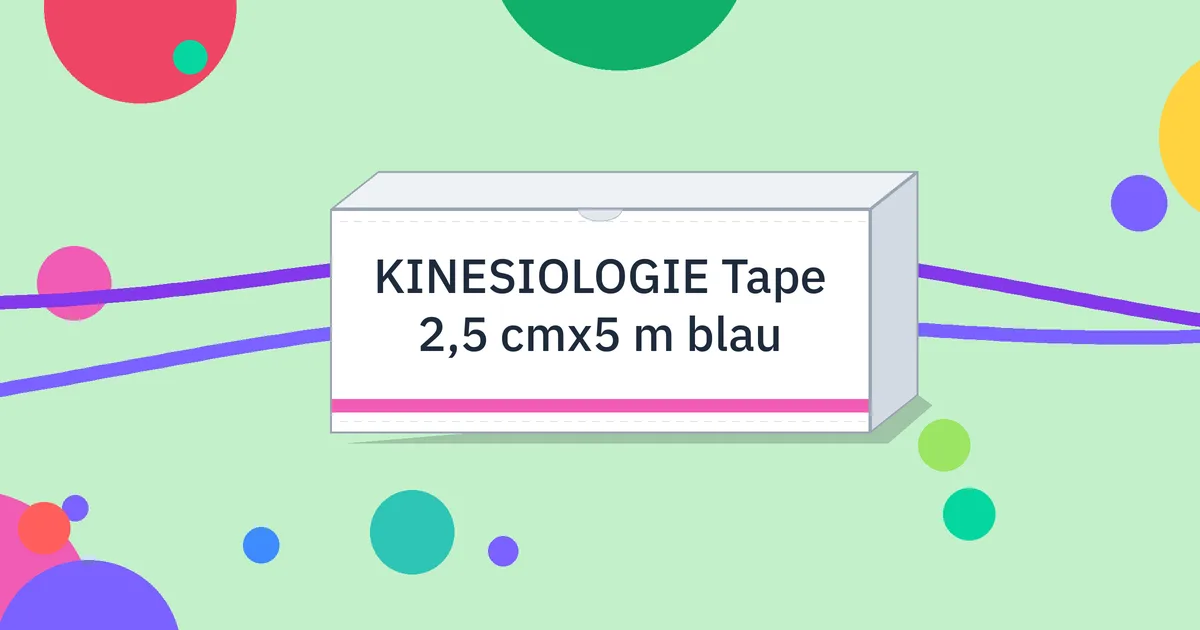 Symbolbild: Packung mit der Aufschrift KINESIOLOGIE Tape 2,5 cmx5 m blau (PZN 12479189) – Verfügbarkeit und Bezug in Apotheken in Frankfurt am Main