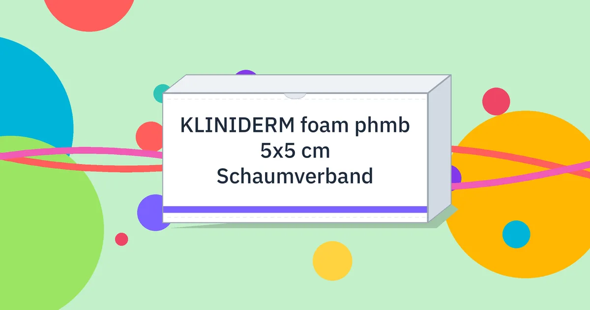 Symbolbild: Packung mit der Aufschrift KLINIDERM foam phmb 5x5 cm Schaumverband (PZN 12541965) – Verfügbarkeit und Bezug in Apotheken in Frankfurt am Main