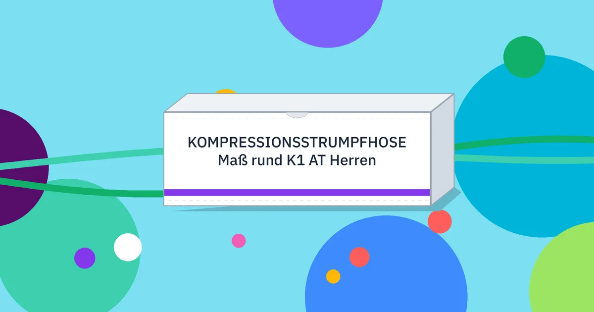 Symbolbild: Packung mit der Aufschrift KOMPRESSIONSSTRUMPFHOSE Maß rund K1 AT Herren (PZN 16569400) – Verfügbarkeit und Bezug in Apotheken in Frankfurt am Main