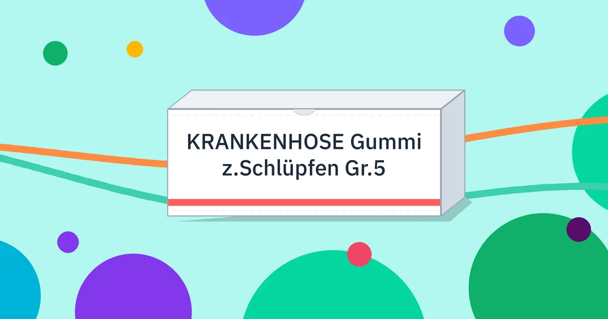 Symbolbild: Packung mit der Aufschrift KRANKENHOSE Gummi z.Schlüpfen Gr.5 (PZN 01979894) – Verfügbarkeit und Bezug in Apotheken in Frankfurt am Main