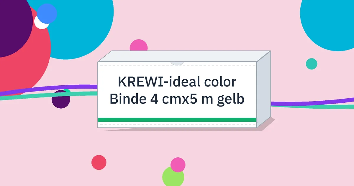Symbolbild: Packung mit der Aufschrift KREWI-ideal color Binde 4 cmx5 m gelb (PZN 17301131) – Verfügbarkeit und Bezug in Apotheken in Frankfurt am Main