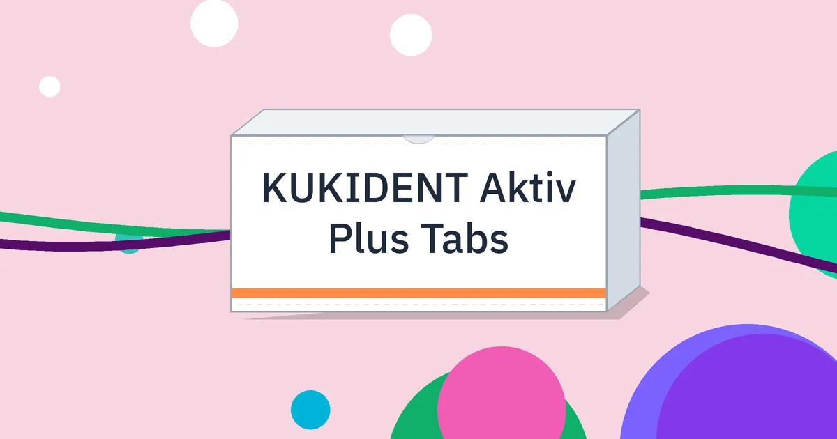 Symbolbild: Packung mit der Aufschrift KUKIDENT Aktiv Plus Tabs (PZN 02586352) – Verfügbarkeit und Bezug in Apotheken in Frankfurt am Main