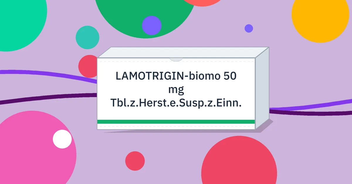 Symbolbild: Packung mit der Aufschrift LAMOTRIGIN-biomo 50 mg Tbl.z.Herst.e.Susp.z.Einn. (PZN 04346020) – Verfügbarkeit und Bezug in Apotheken in Frankfurt am Main