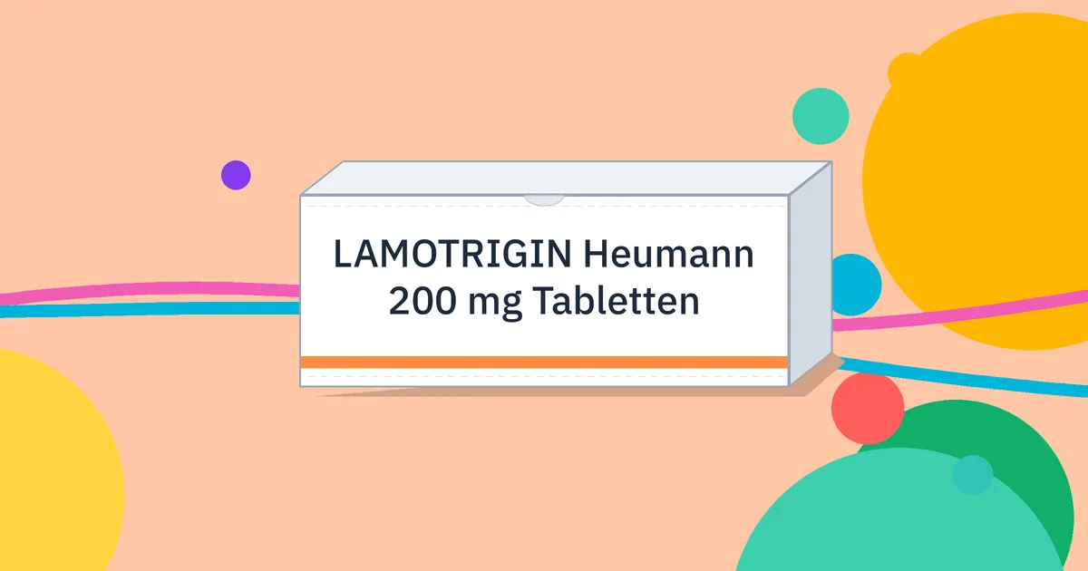 Symbolbild: Packung mit der Aufschrift LAMOTRIGIN Heumann 200 mg Tabletten (PZN 03890572) – Verfügbarkeit und Bezug in Apotheken in Frankfurt am Main