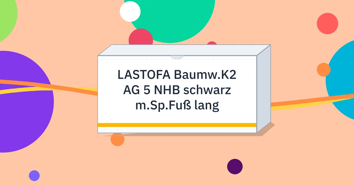 Symbolbild: Packung mit der Aufschrift LASTOFA Baumw.K2 AG 5 NHB schwarz m.Sp.Fuß lang (PZN 01946386) – Verfügbarkeit und Bezug in Apotheken in Frankfurt am Main