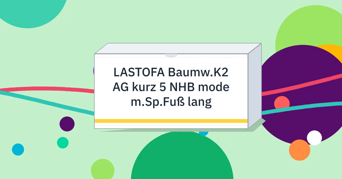 Symbolbild: Packung mit der Aufschrift LASTOFA Baumw.K2 AG kurz 5 NHB mode m.Sp.Fuß lang (PZN 01947902) – Verfügbarkeit und Bezug in Apotheken in Frankfurt am Main