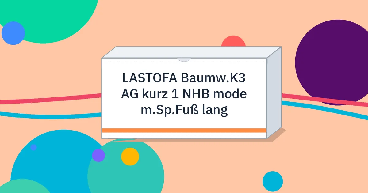 Symbolbild: Packung mit der Aufschrift LASTOFA Baumw.K3 AG kurz 1 NHB mode m.Sp.Fuß lang (PZN 01955178) – Verfügbarkeit und Bezug in Apotheken in Frankfurt am Main