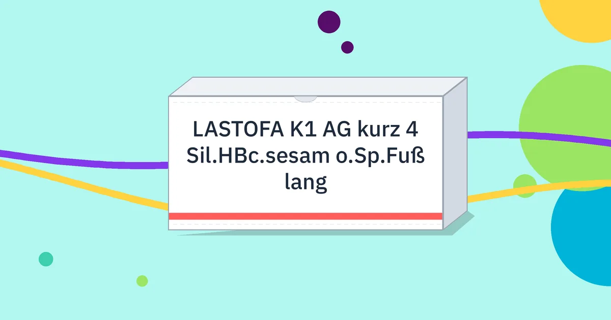 Symbolbild: Packung mit der Aufschrift LASTOFA K1 AG kurz 4 Sil.HBc.sesam o.Sp.Fuß lang (PZN 14148597) – Verfügbarkeit und Bezug in Apotheken in Frankfurt am Main