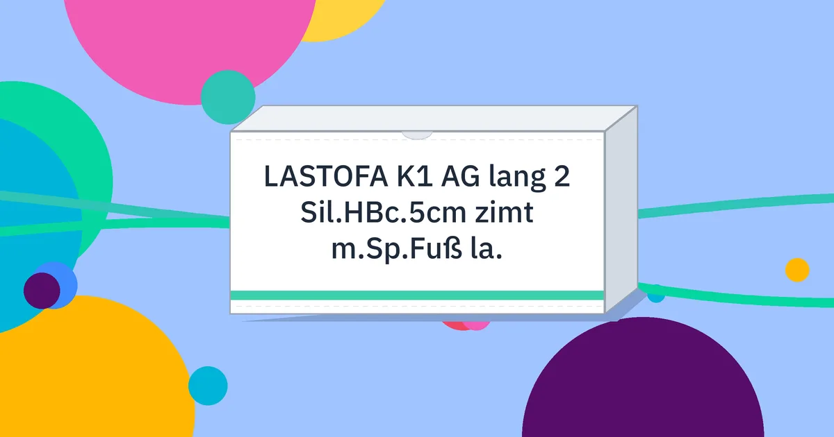 Symbolbild: Packung mit der Aufschrift LASTOFA K1 AG lang 2 Sil.HBc.5cm zimt m.Sp.Fuß la. (PZN 13789727) – Verfügbarkeit und Bezug in Apotheken in Frankfurt am Main