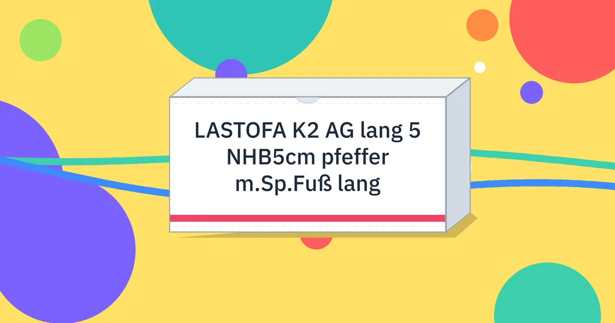 Symbolbild: Packung mit der Aufschrift LASTOFA K2 AG lang 5 NHB5cm pfeffer m.Sp.Fuß lang (PZN 13806905) – Verfügbarkeit und Bezug in Apotheken in Frankfurt am Main